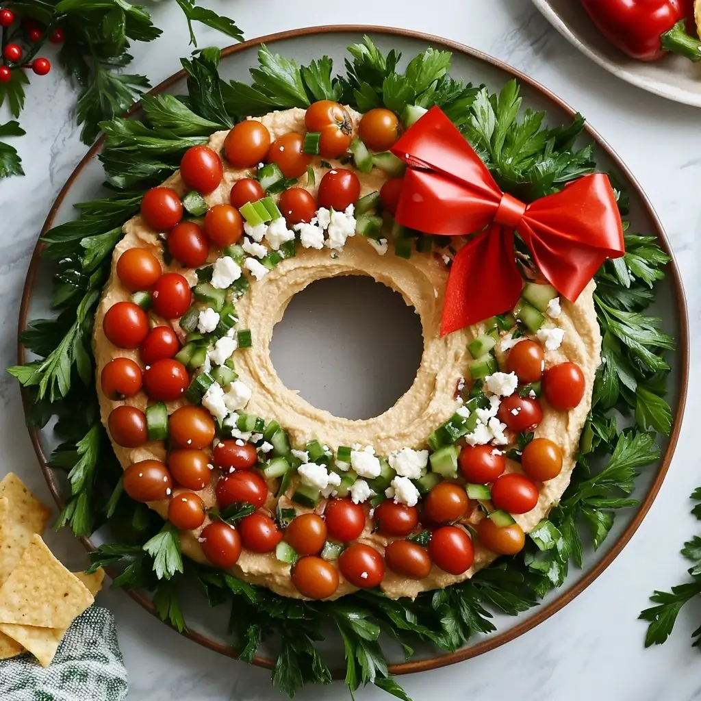 Easy Hummus Wreath Appetizer recipe 🎄 - Vintage Cooks