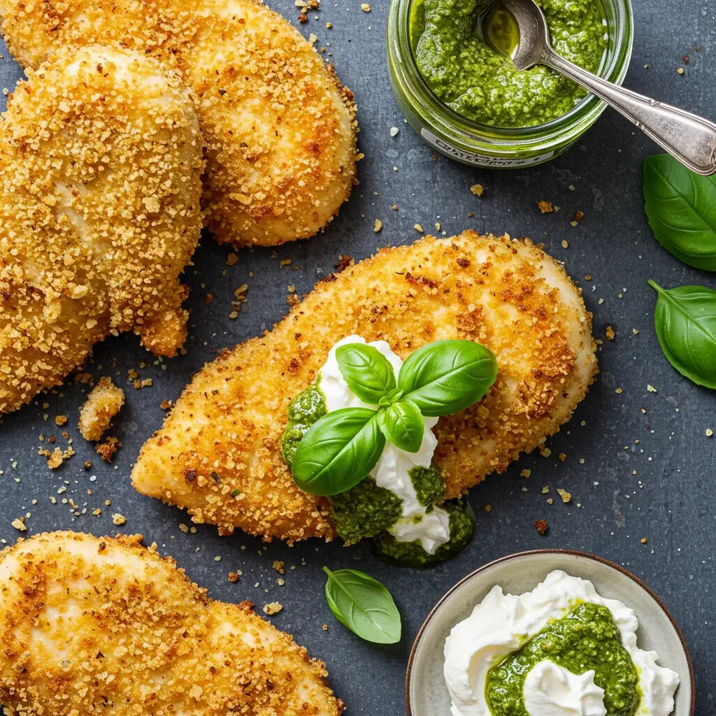 20-Minute Chicken Cutlets with Creamy Pesto Sauce recipe - Vintage Cooks