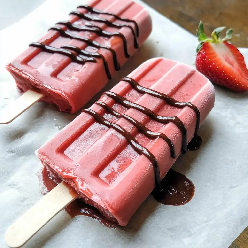 Strawberry Popsicles with Chocolate Drizzle recipe - Vintage Cooks