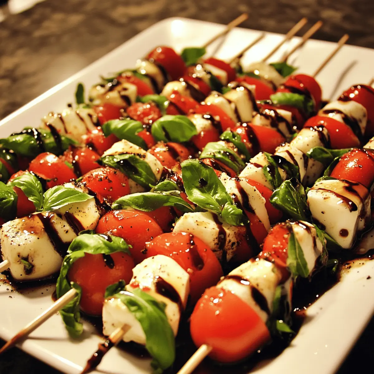 Delicious Easy Caprese Salad Skewers with Balsamic Glaze