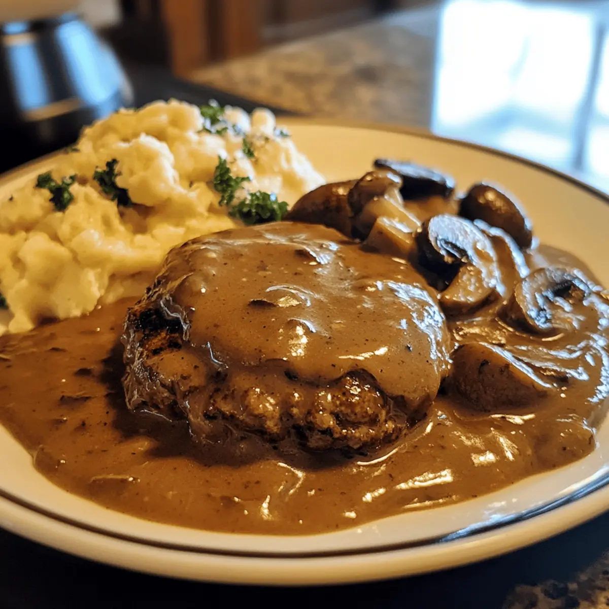 Perfect Homey Slow Cooker Salisbury Steaks with Mushroom Gravy