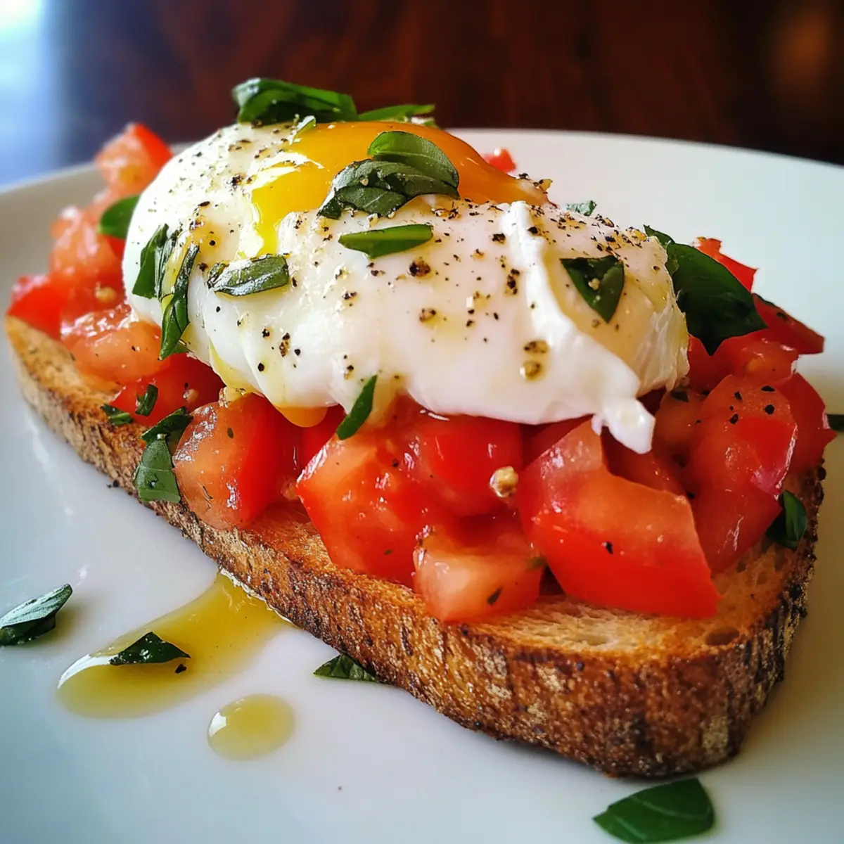 Easy Delicious Tomato and Basil Bruschetta with Poached Egg
