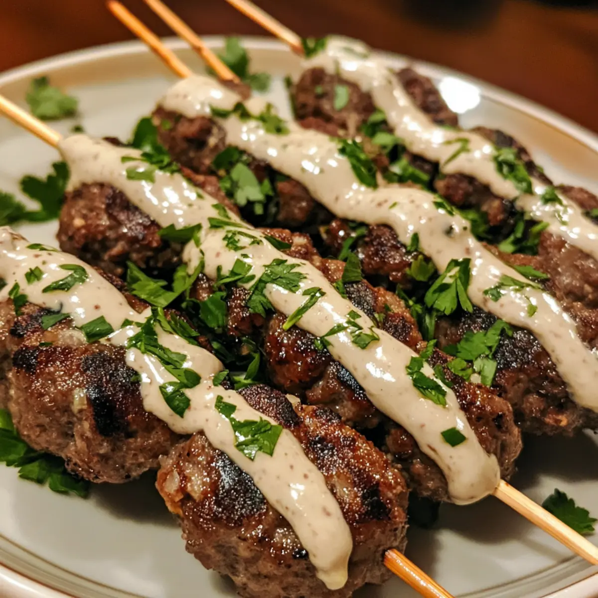 Ultimate Delicious Juicy Beef Kofta Skewers with Tahini Drizzle