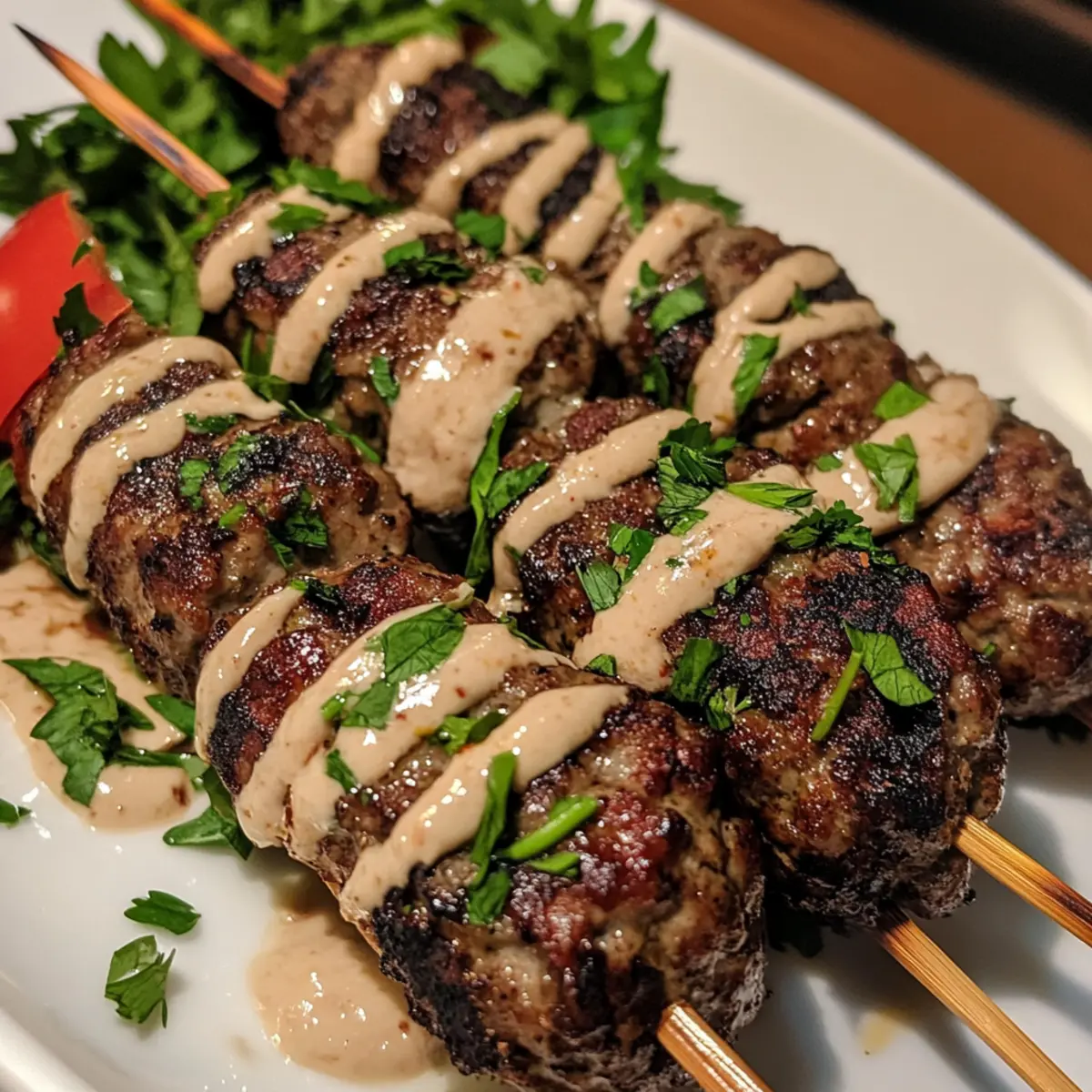 Ultimate Delicious Juicy Beef Kofta Skewers with Tahini Drizzle